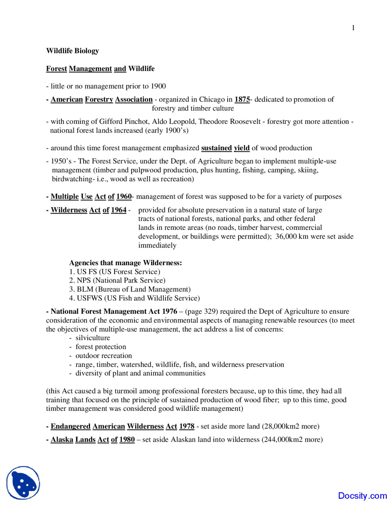 Forest Management And Wildlife Wild Life Ecology Lecture Notes