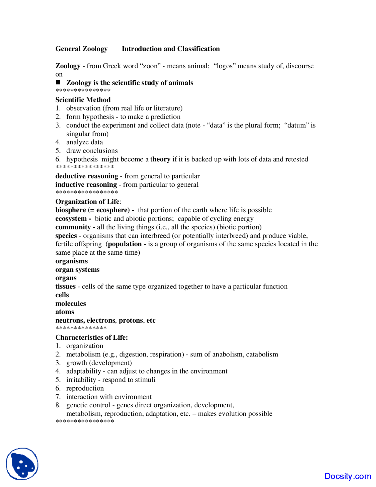 Introduction and Classification - Vertebrate Zoology - Lecture Notes ...