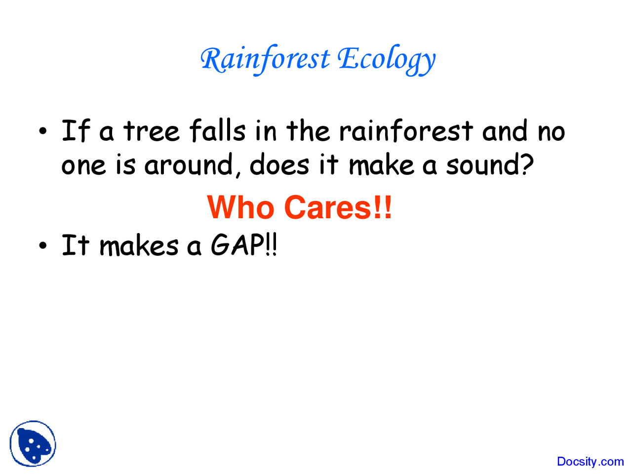 Rainforest Ecology Tropical Biology Lecture Slides Docsity