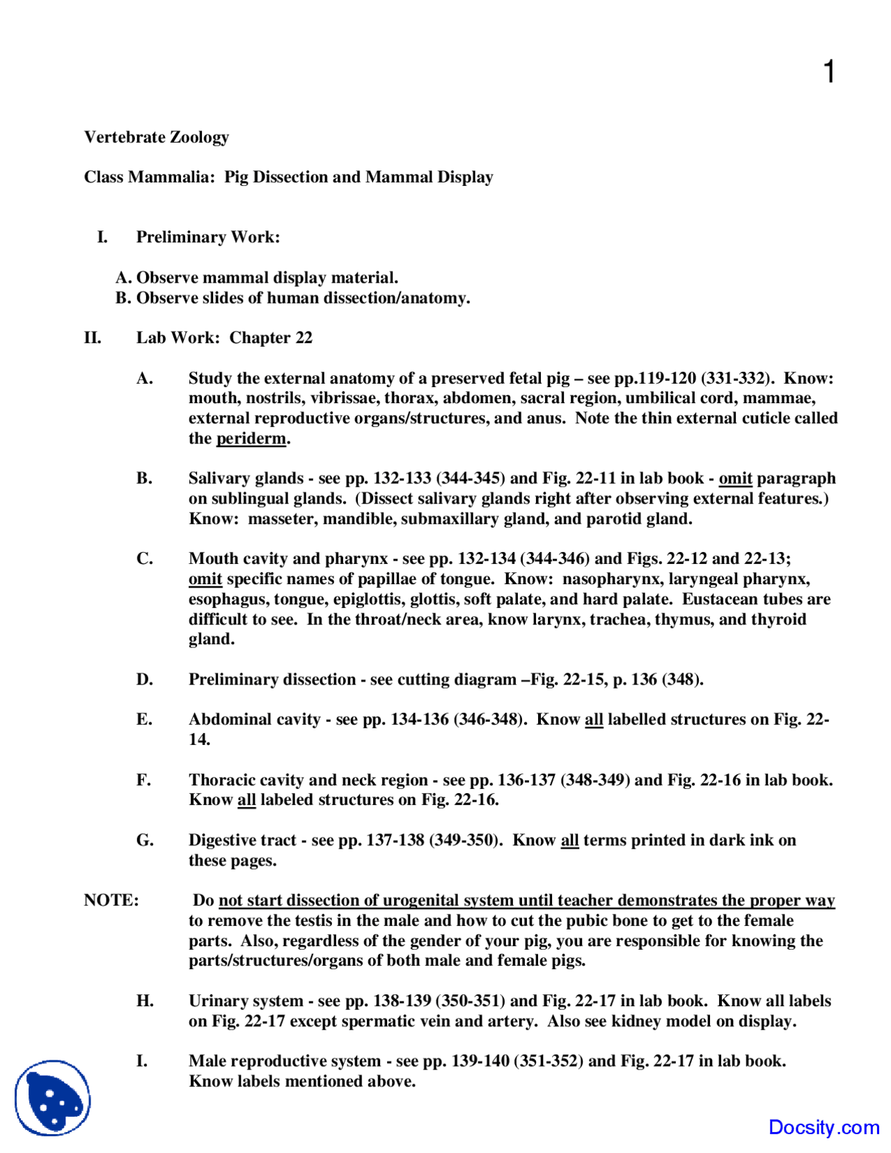 Pig Dissection and Mammal Display - Vertebrate Zoology - Lab Manual ...