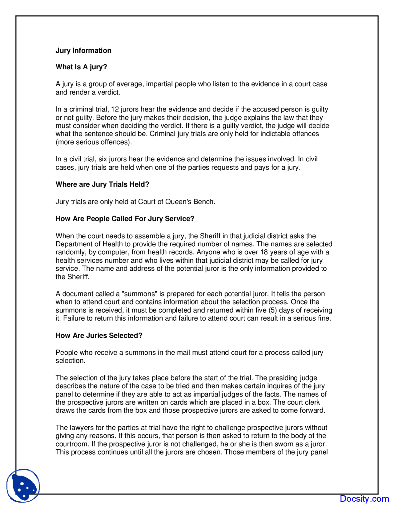 Jury Information Criminal Law Lecture Notes Docsity