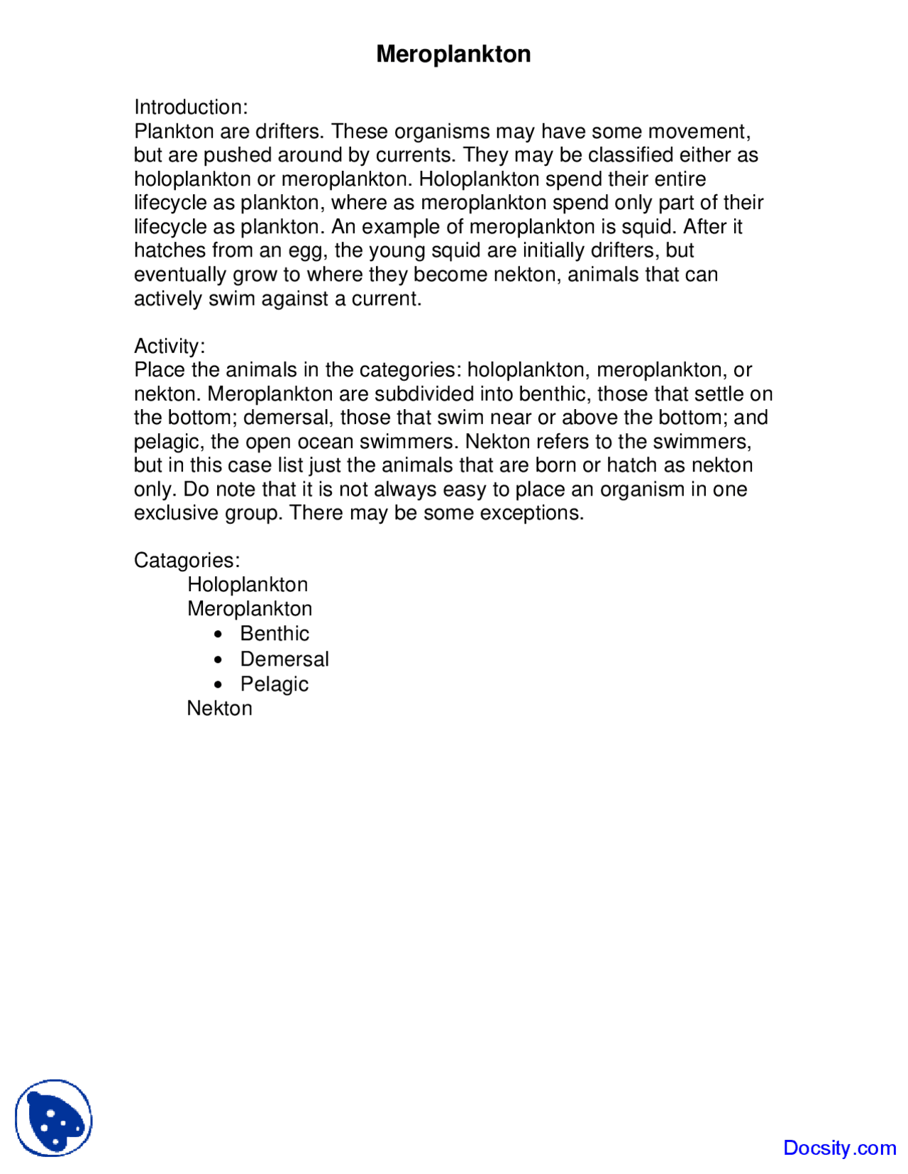 Meroplankton - Coral Reef Lab and Field Studies - Lab Manual - Docsity