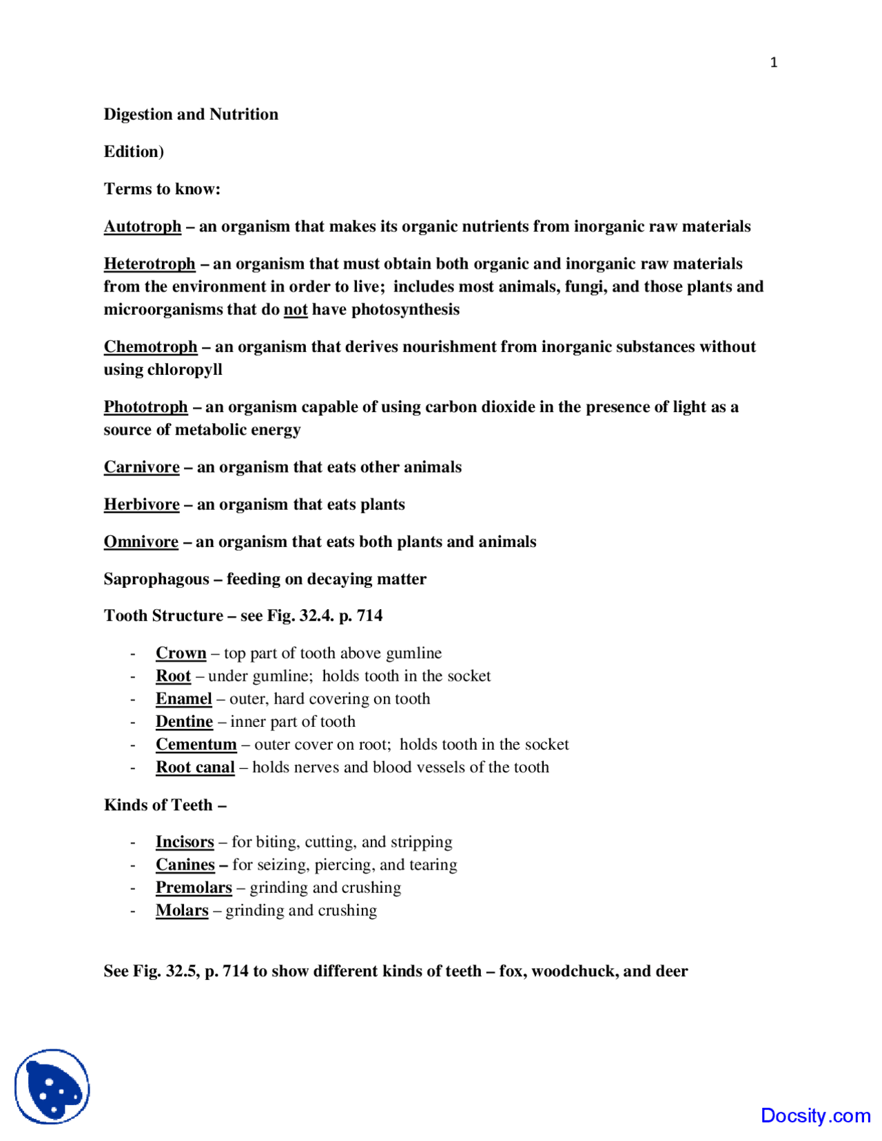 Digestion and Nutrition - Vertebrate Zoology - Lecture Notes | Study ...