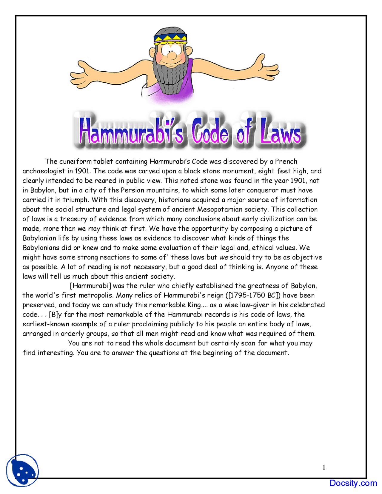 Hammurabis Code - Fundamentals of Law - Lecture Notes | Study notes Law ...