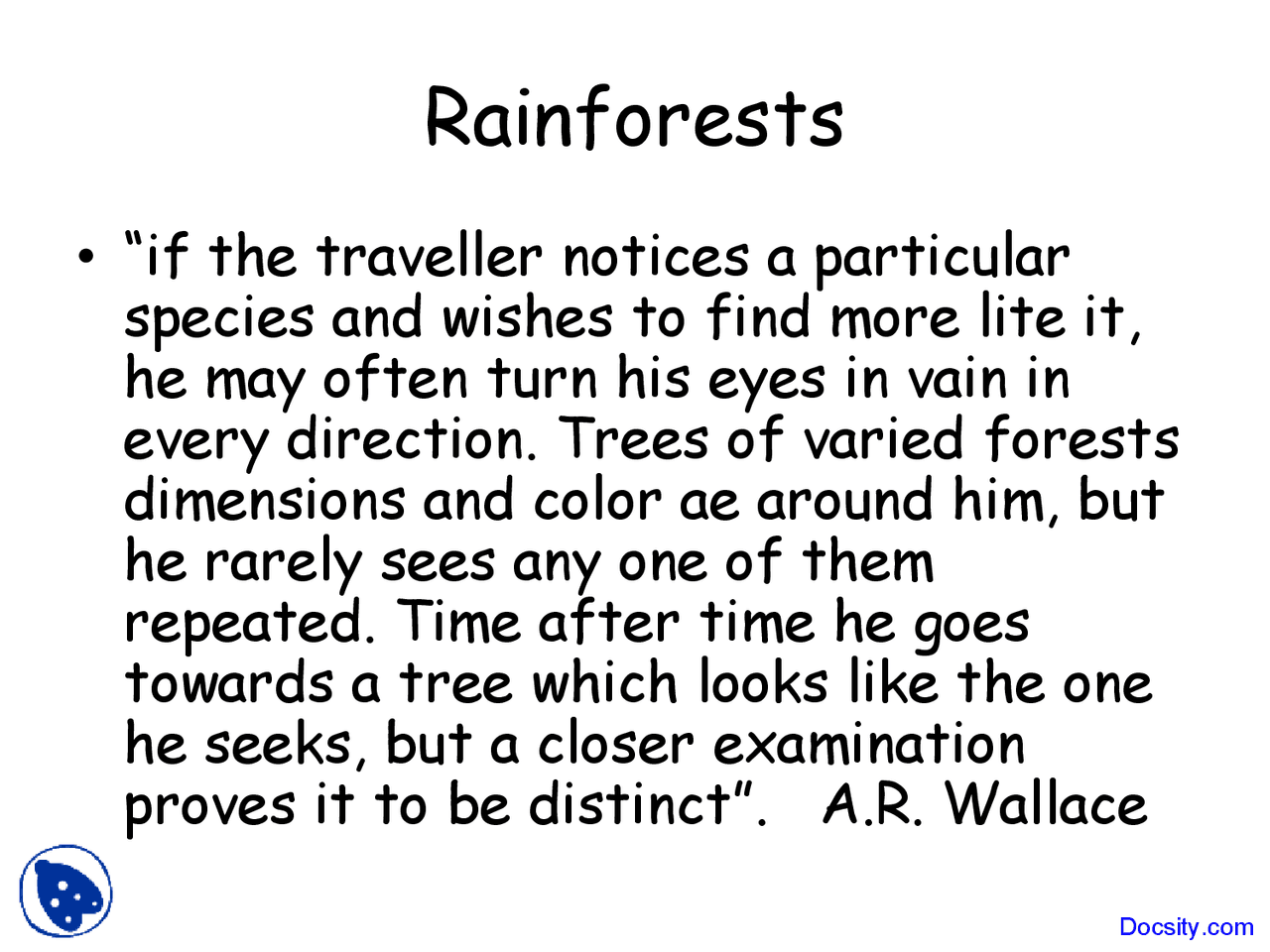 Rainforest Diversity Tropical Biology Lecture Slides Docsity