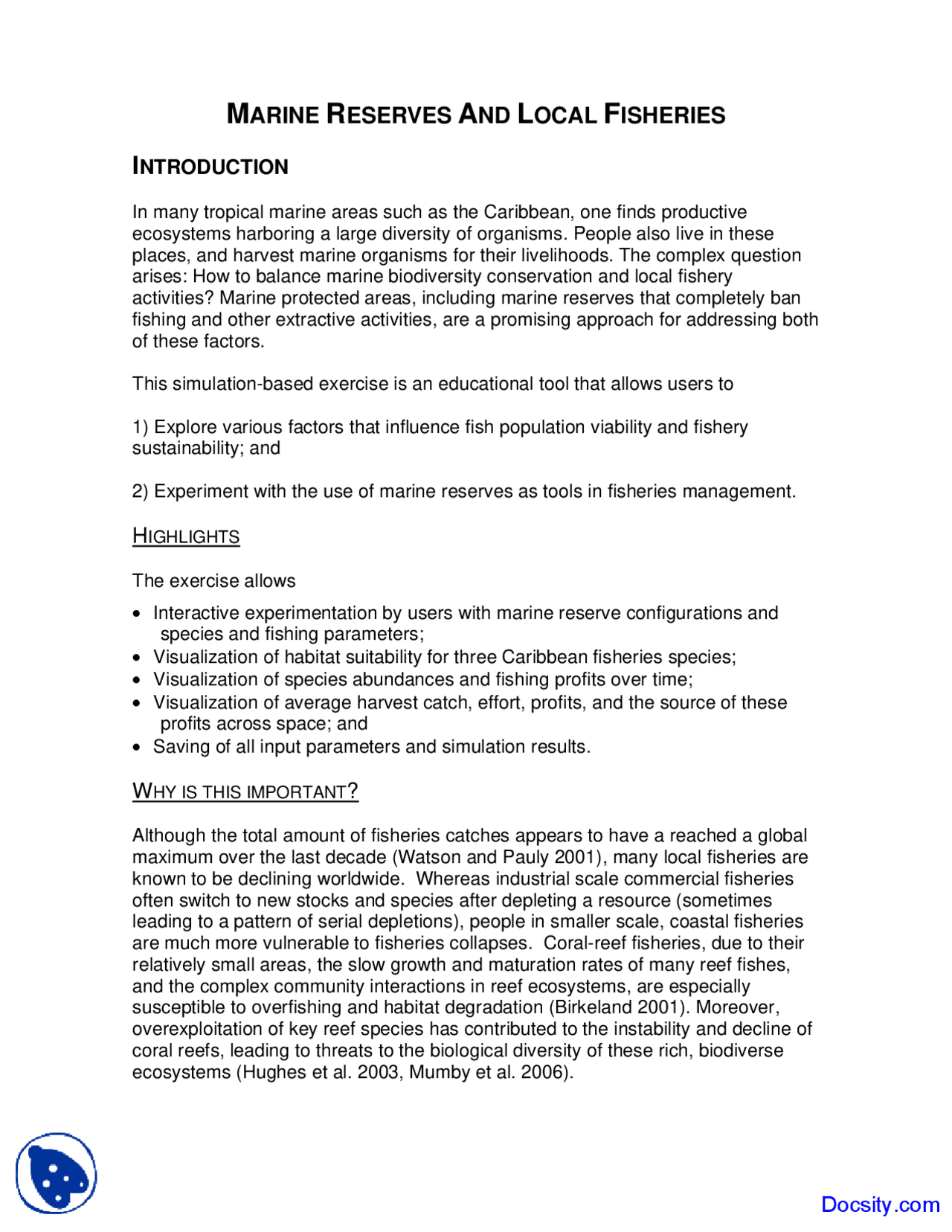 Marine Reserves and Local Fisheries - Coral Reef Lab and Field Studies ...