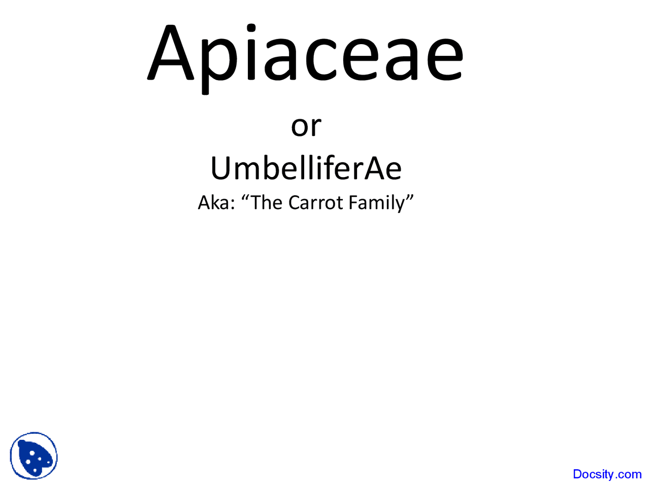 Apiaceae Plants Identifcation Lecture Slides Docsity