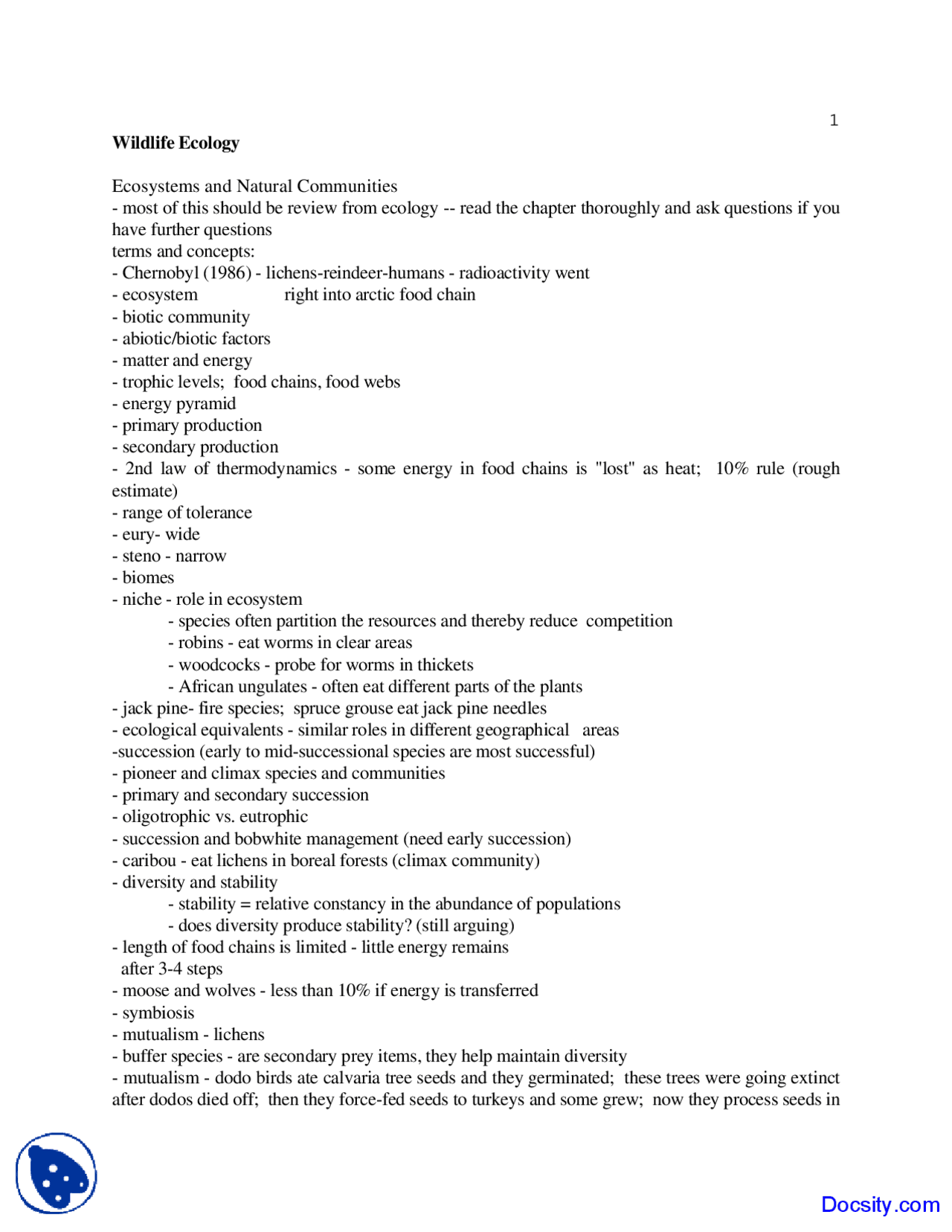 Ecosystems And Natural Communities Wild Life Ecology Lecture Notes