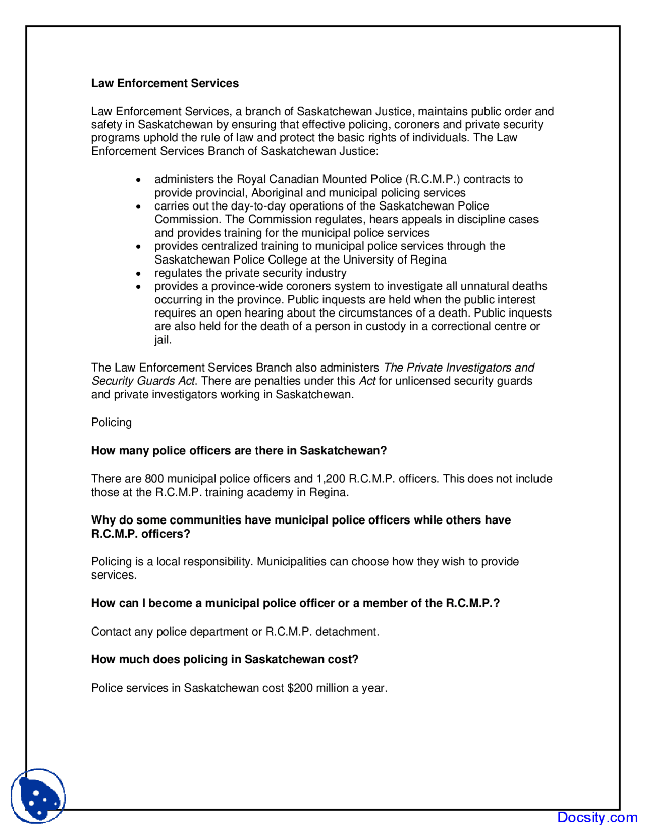 Law Enforcement Services - Policing and Arrest - Lecture Notes - Docsity