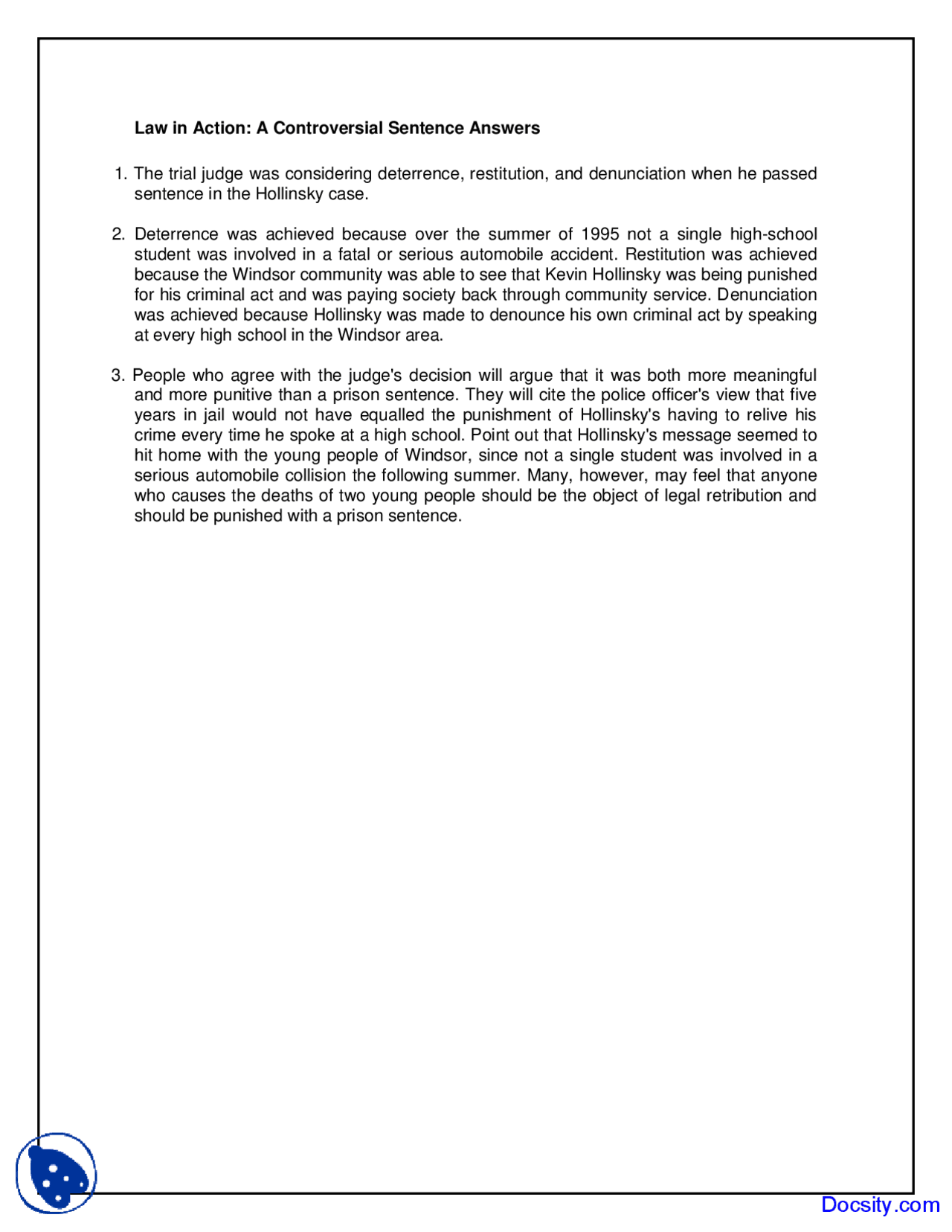 Controversial Sentence - Sentencing and Correctional System - Solved ...