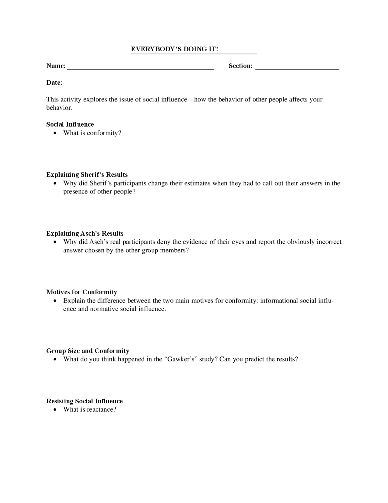 Everybody Doing Advanced Placement Psychology Quiz Docsity