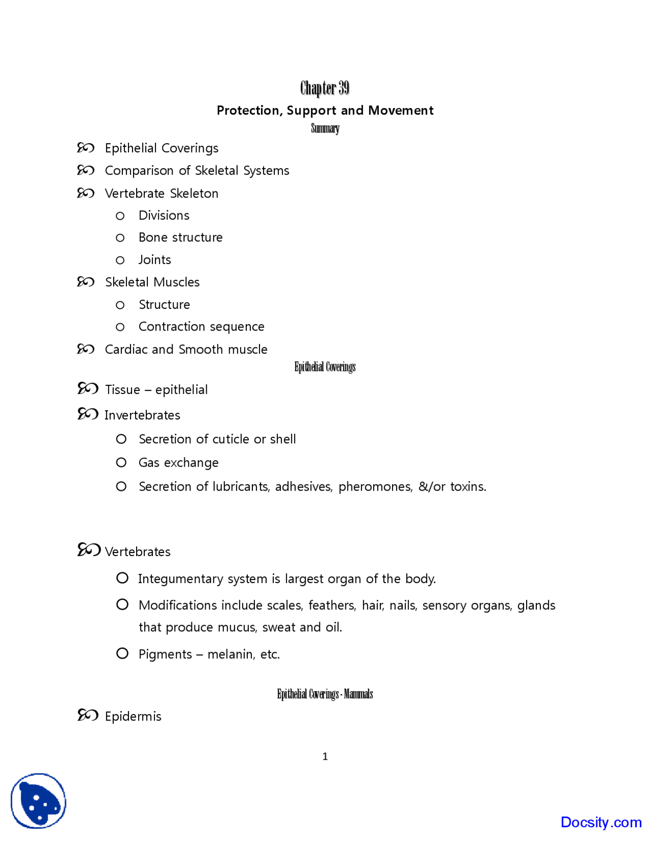 Protection, Support and Movement - Fundametnals of Biology - Lecture ...