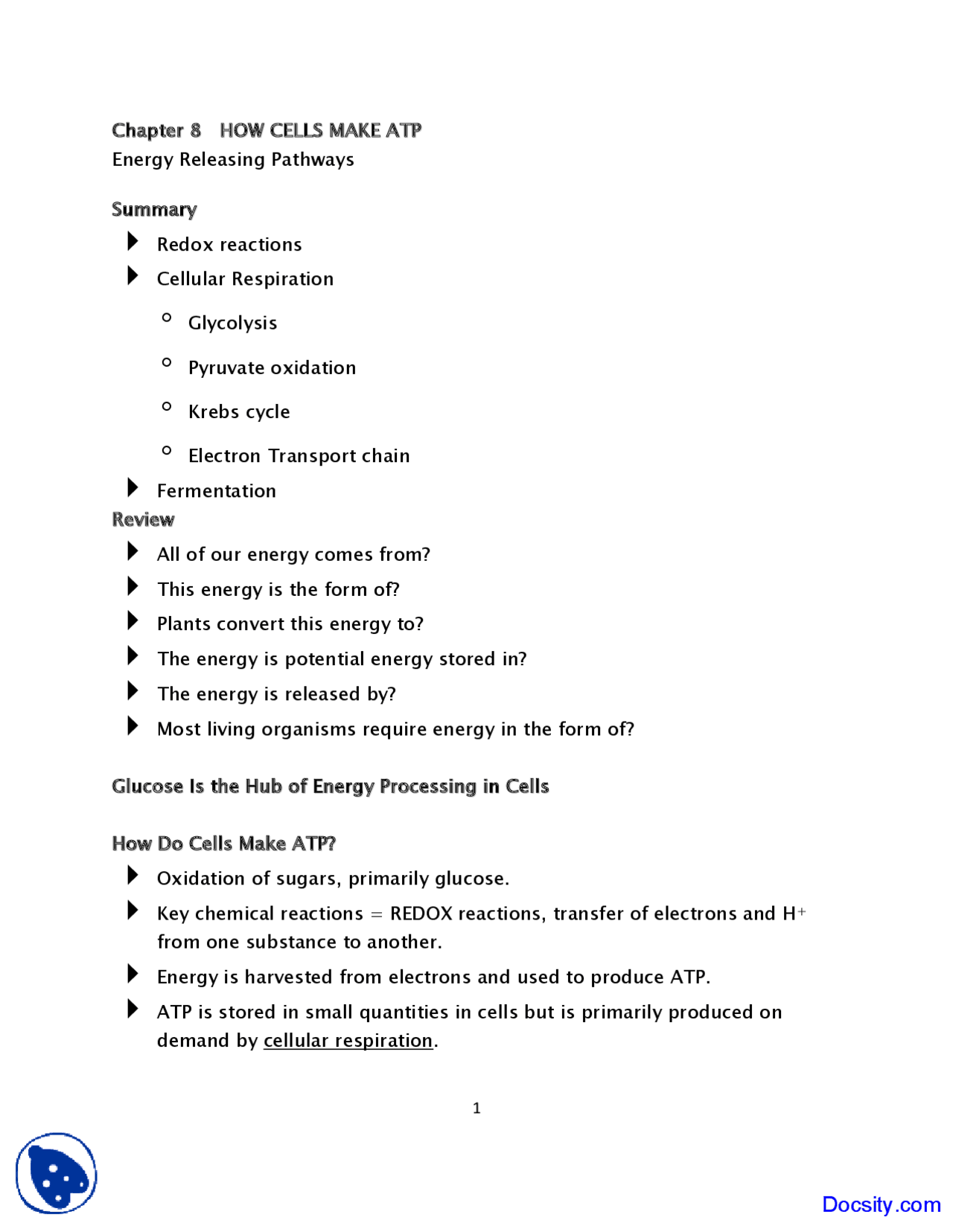 Energy Releasing Pathways Fundametnals Of Biology Lecture Notes