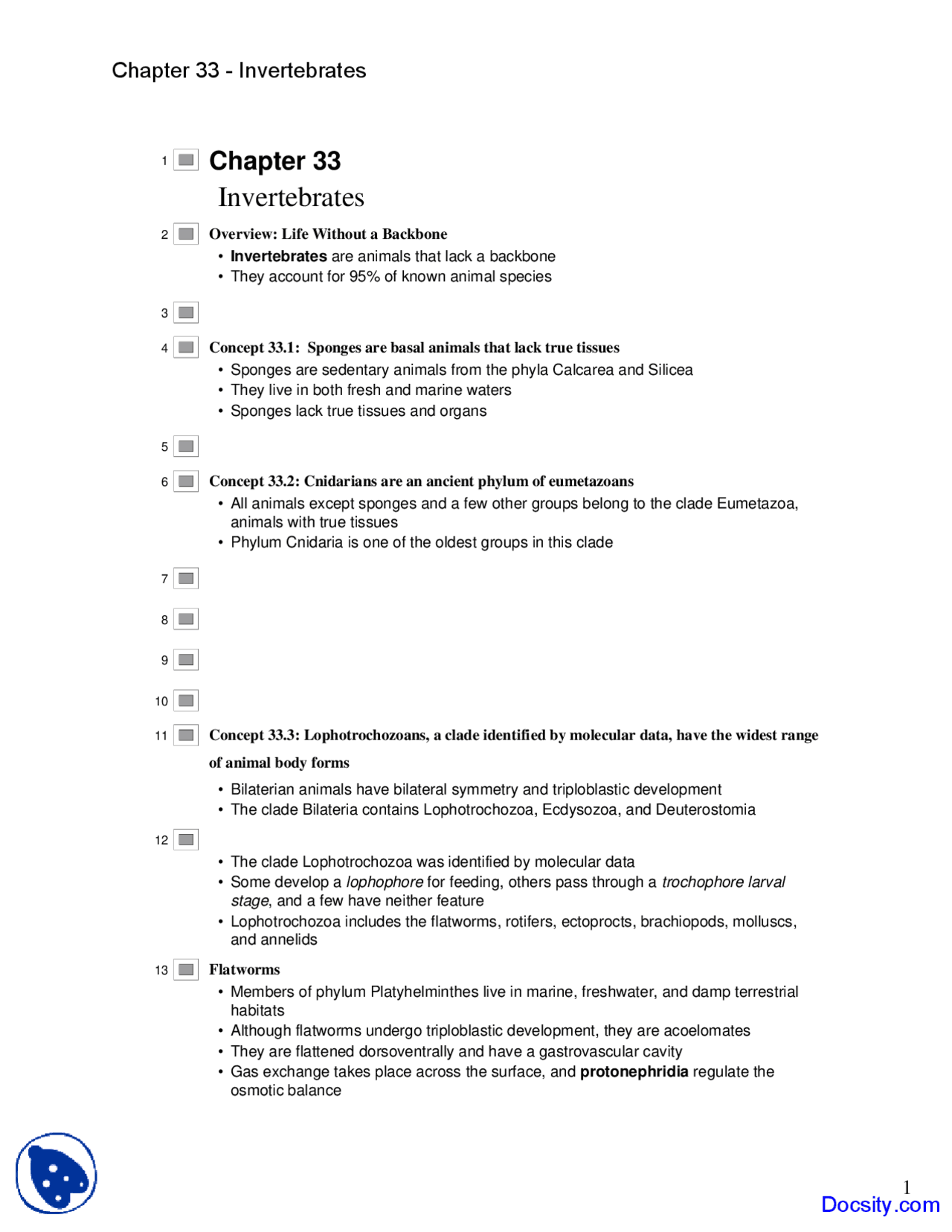 Invertebrates - Fundametnals of Biology - Lecture Notes | Study notes ...