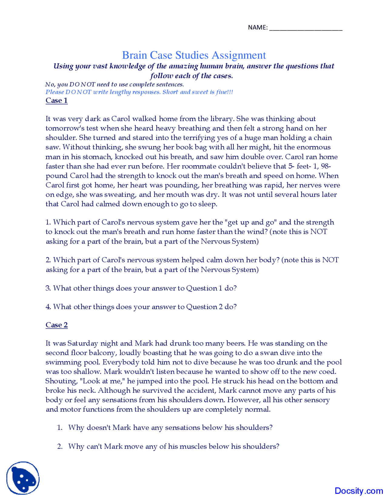 Brain Case Studies - Advanced Placement Psychology - Assingment ...