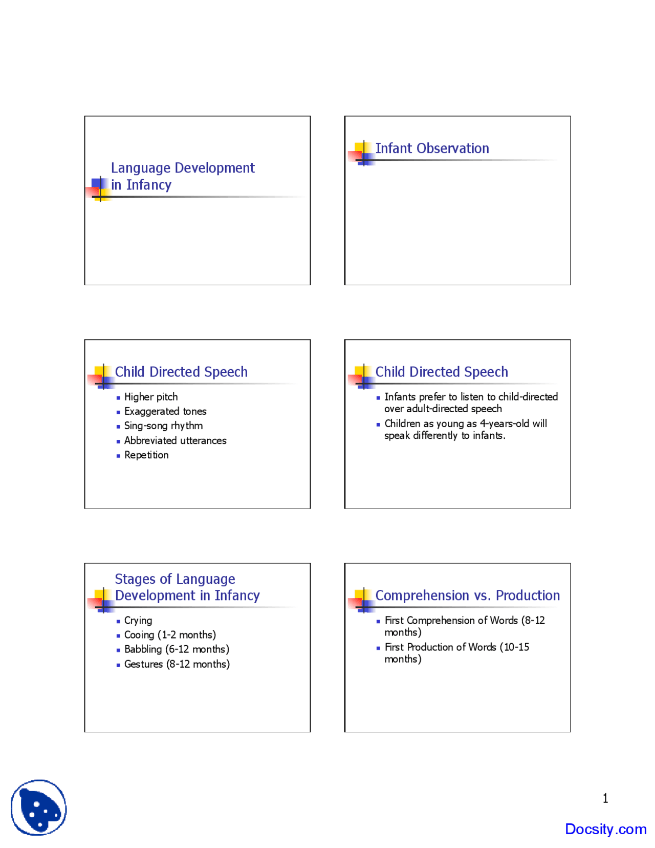 Language Development - Developmental Psychology - Lecture Slides - Docsity