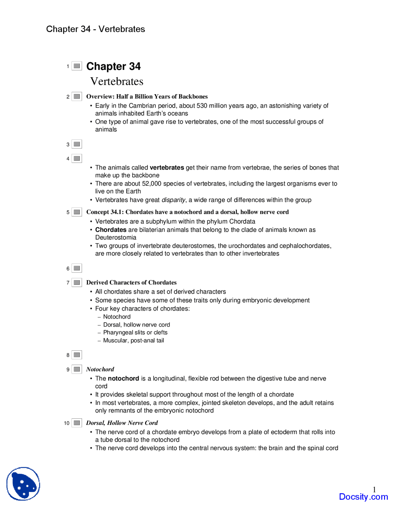 Vertebrates - Fundametnals of Biology - Lecture Notes | Study notes ...