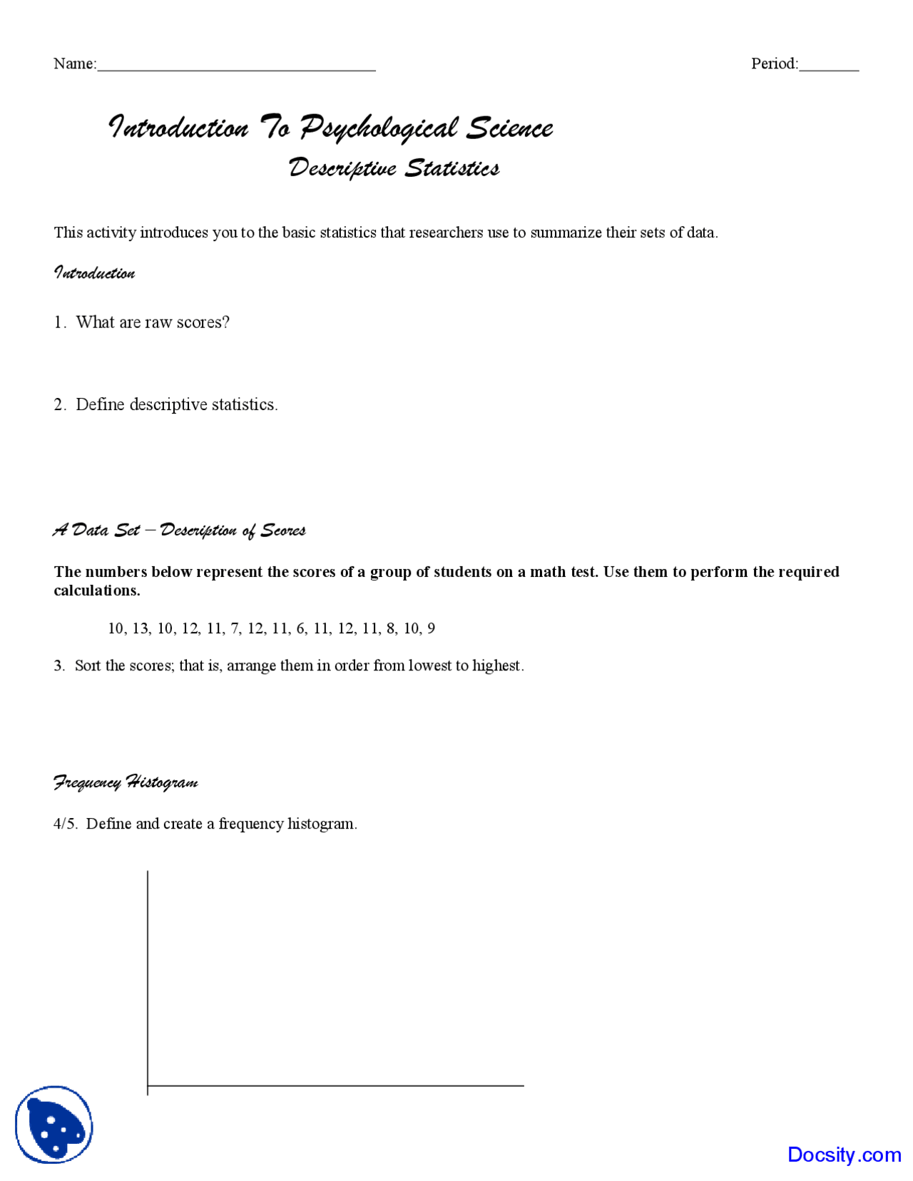 Descriptive Statistics Advanced Placement Psychology Quiz Docsity