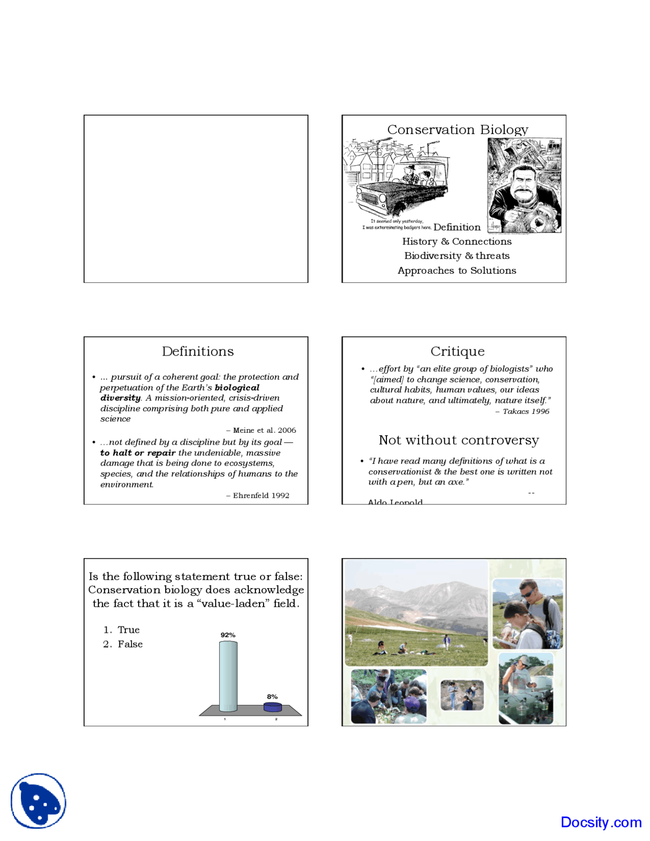 Conservation Biology Interdisciplinary Foundations Lecture Slides