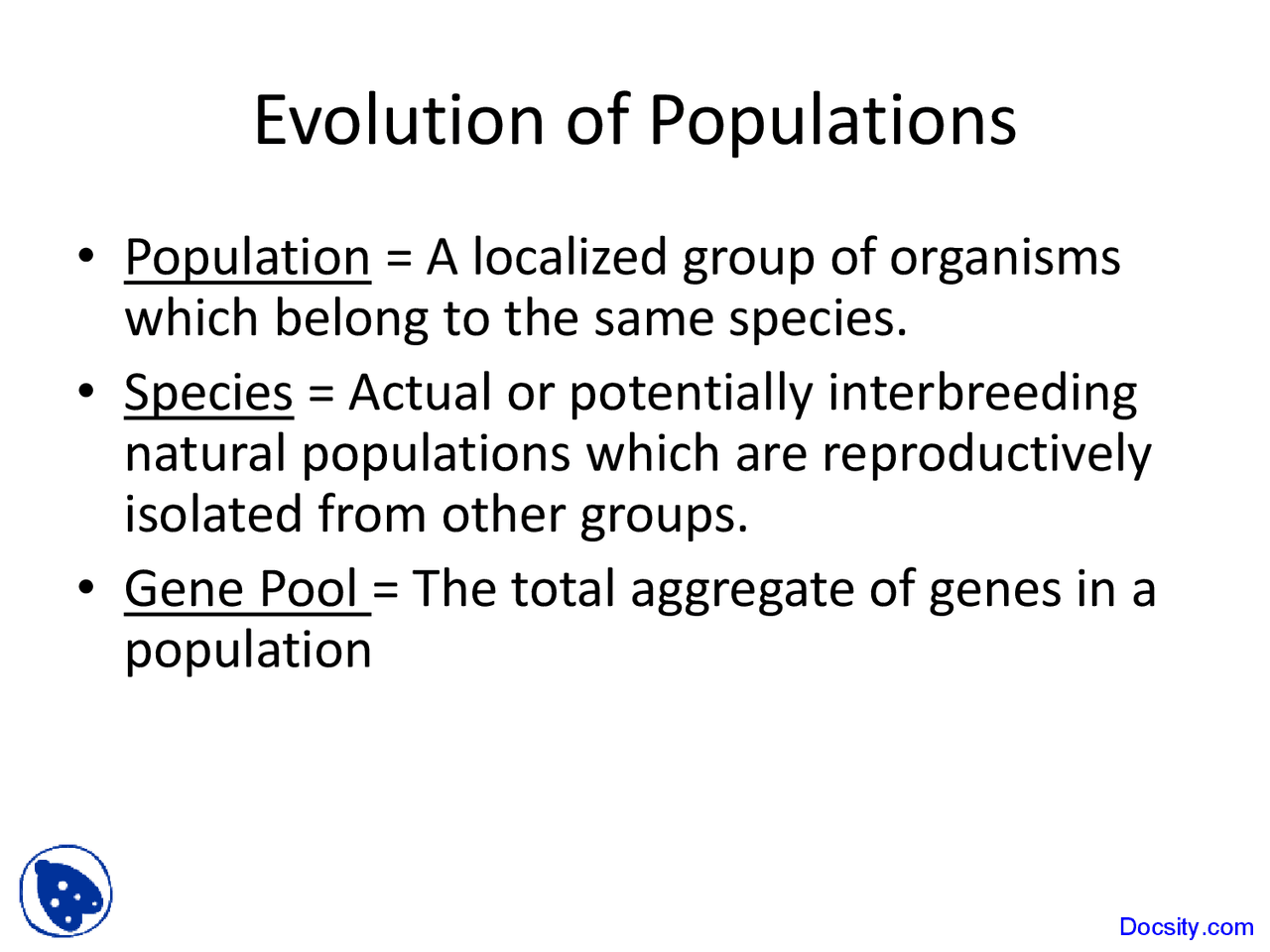 Evolution Of Populations Fundametnals Of Biology Lecture Slides