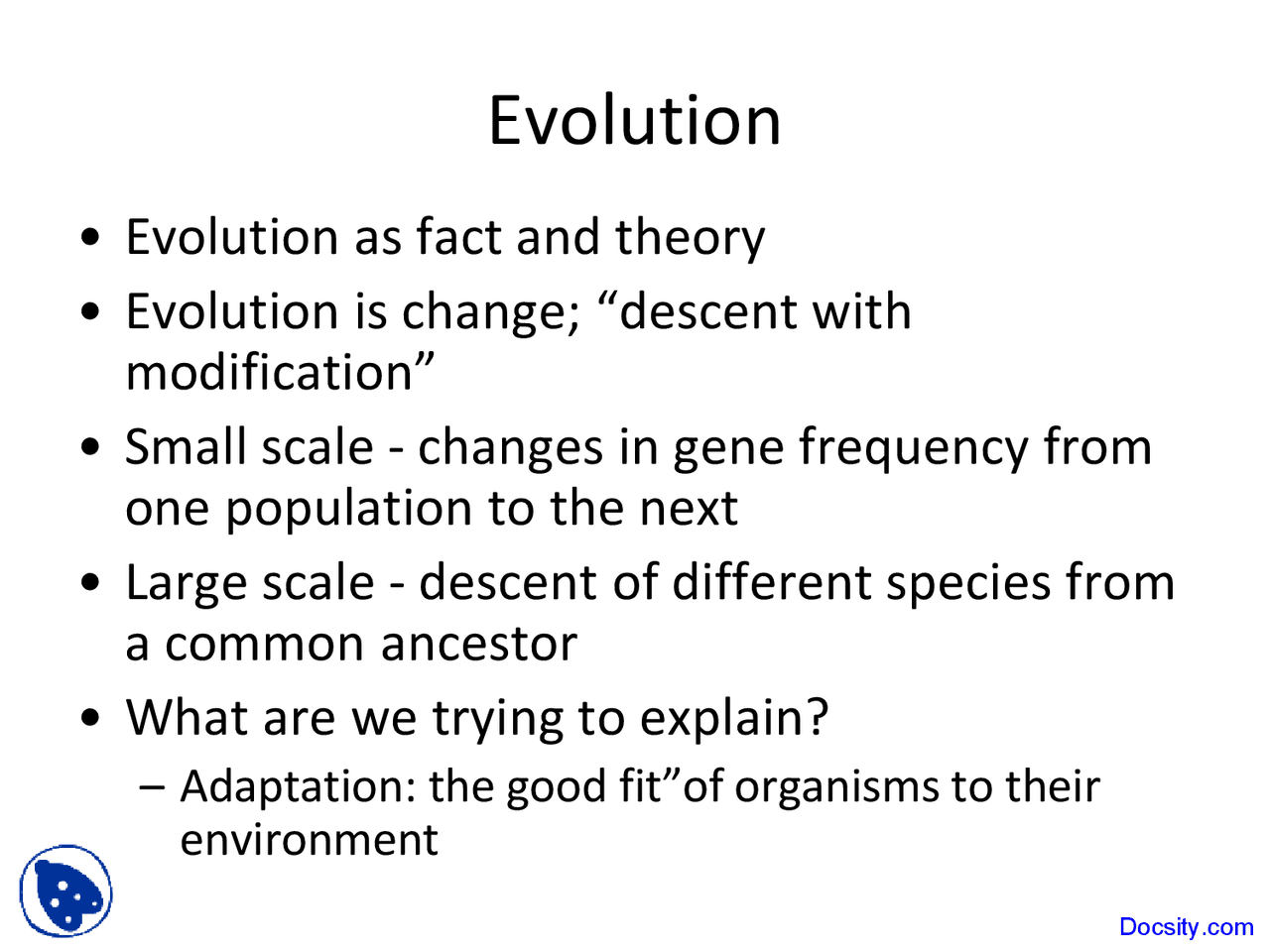 Evolution Modern Biology Lecture Slides Docsity