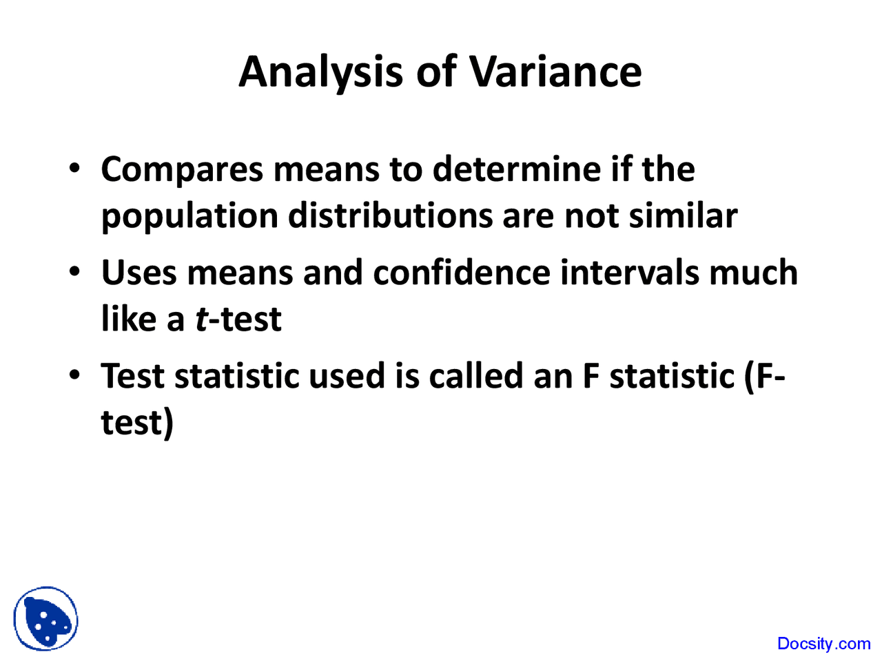 Analysis of Variance - Applied Ecology - Lecture Slides - Docsity