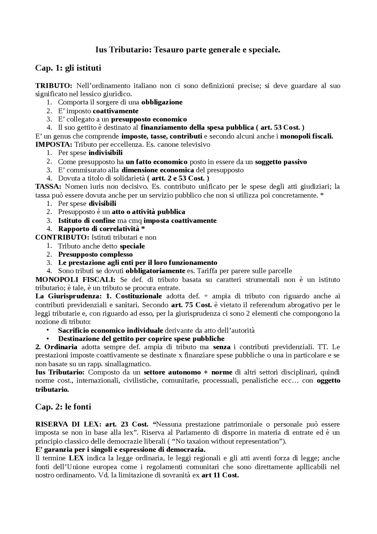 Tesauro Parte Generale Speciale 2011 Statale Di Milano Docsity