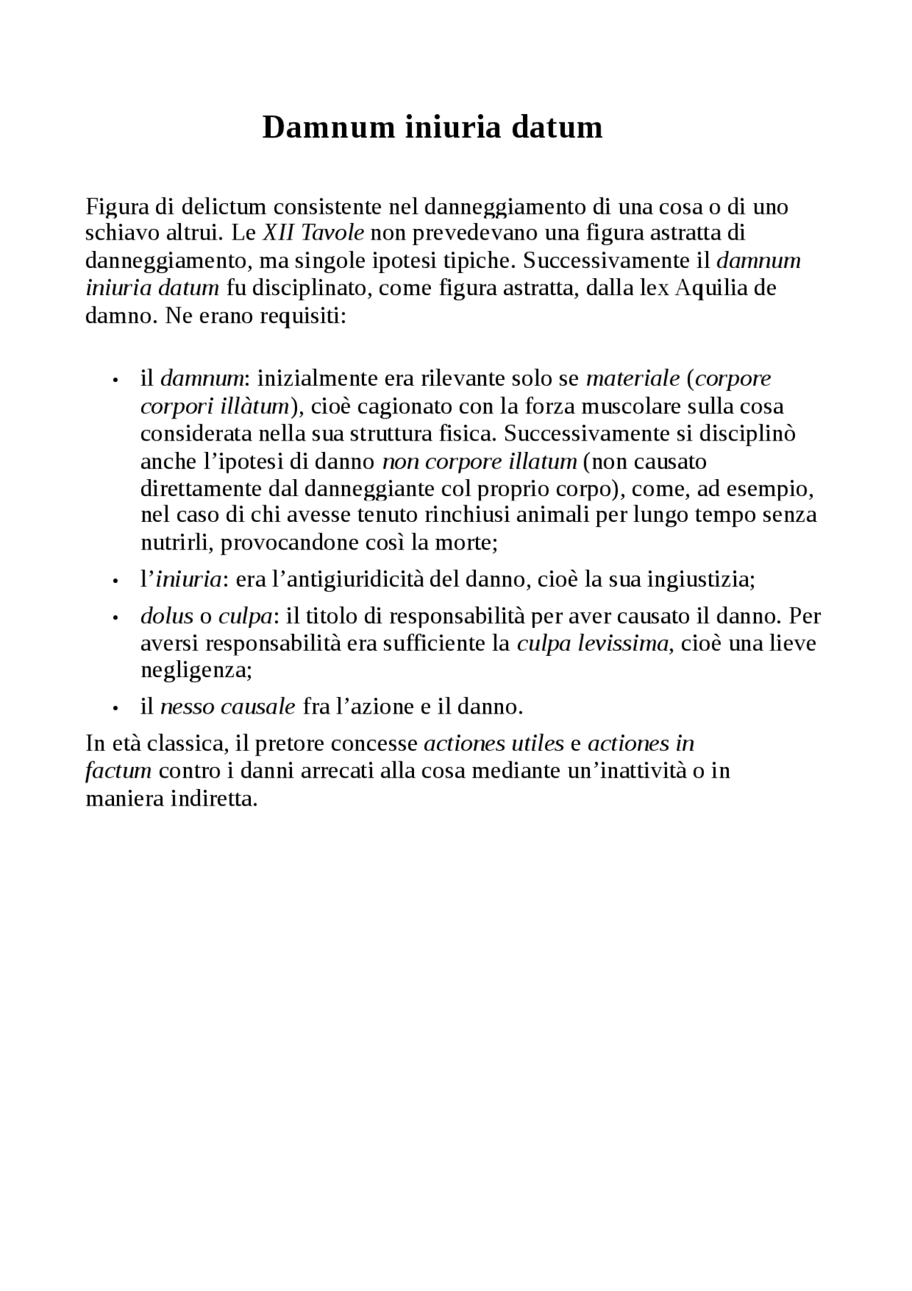 Damnum iniuria datum - Docsity