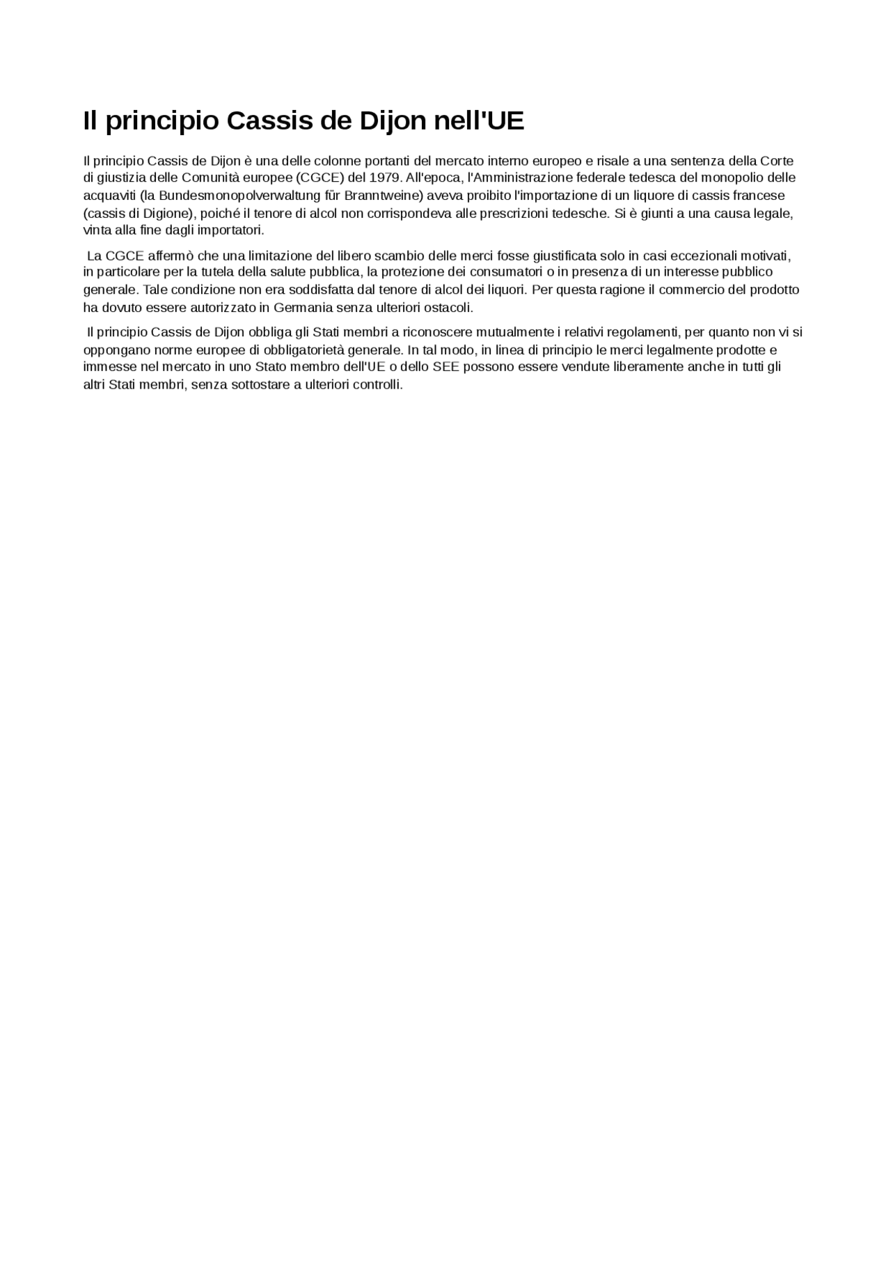 Sentenza Cassis De Dijon Mutuo Riconsoscimento Docsity
