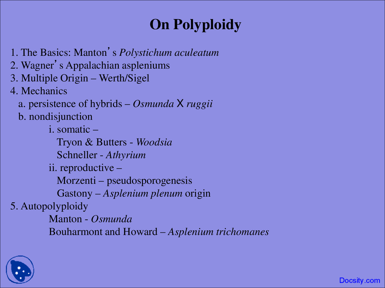 Polyploidy Biology Of Ferns Plants Lecture Slides Docsity