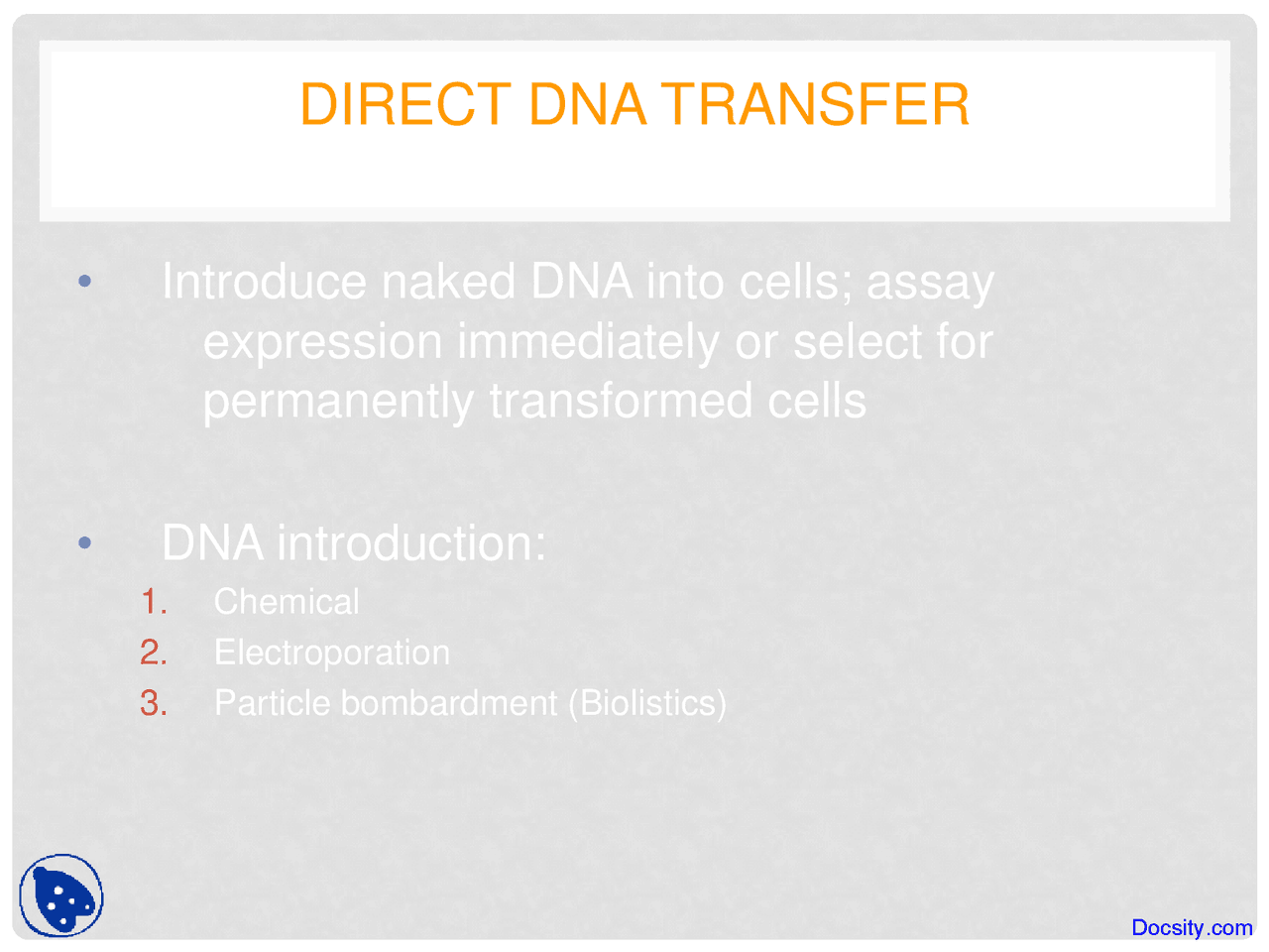 Direct DNA Transfer - Plant Molecular Biology - Lecture Slides | Slides ...