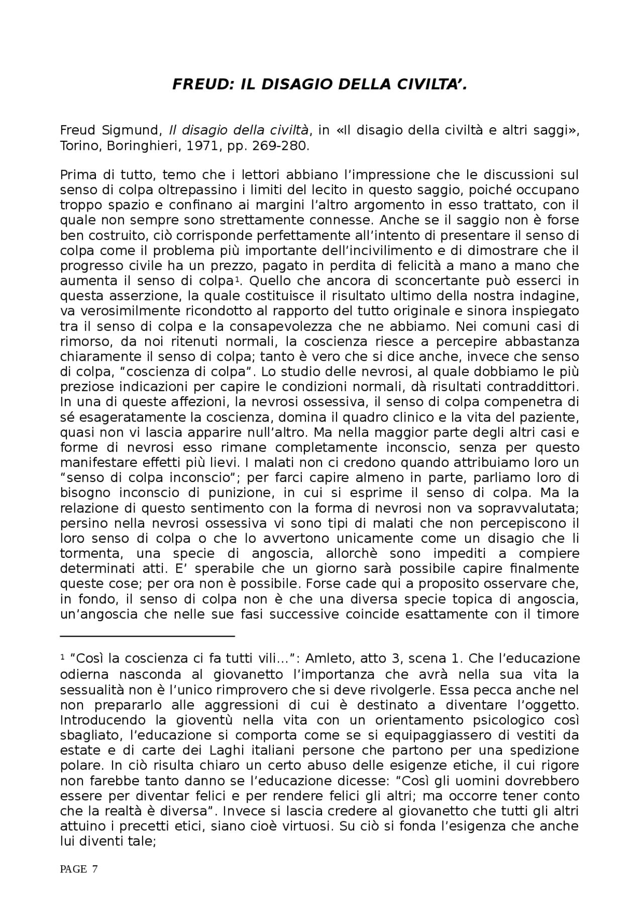 Il Disagio Della Civiltà Freud Riassunto Docsity