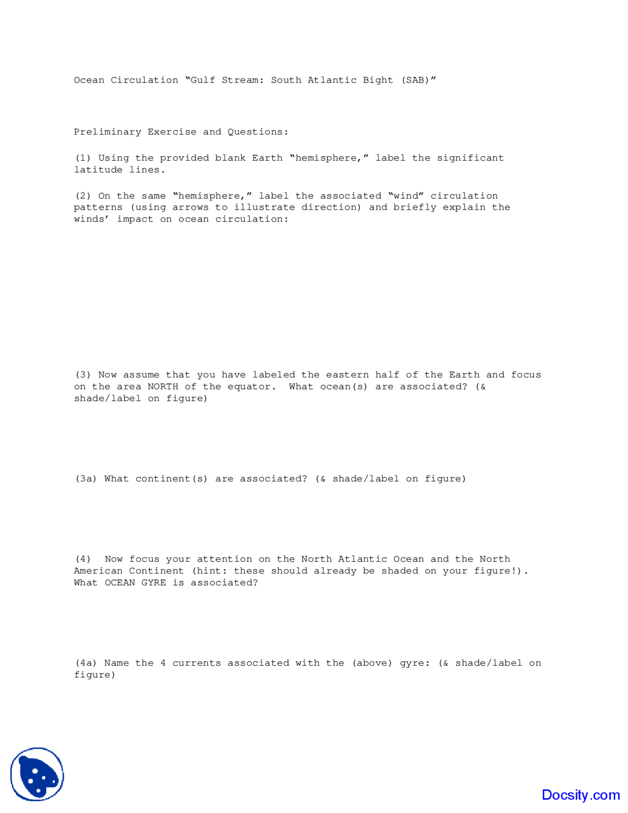 Ocean Circulation Introduction To Oceanography Lab Docsity