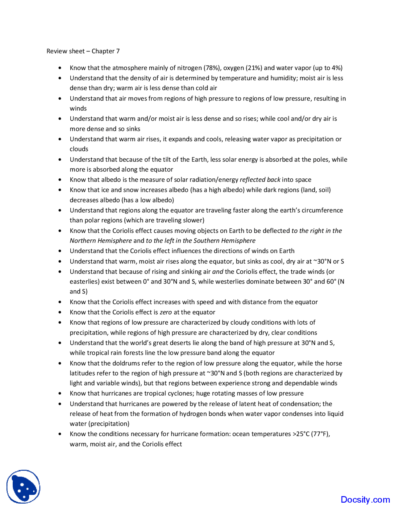 Atmosphere Introduction To Oceanography Review Sheet Docsity