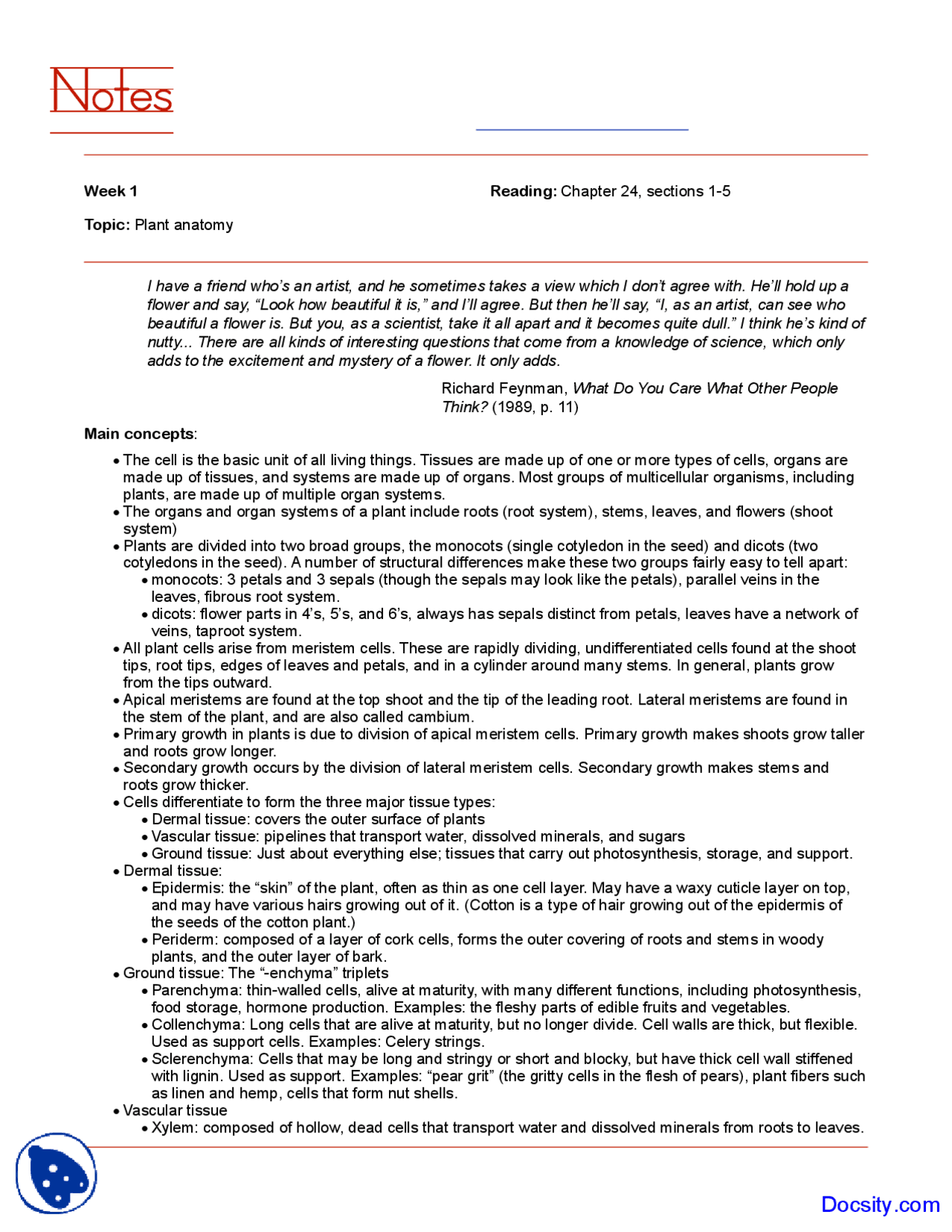 Plant Anatomy - General Biology Plant and Animal Systems - Lecture ...
