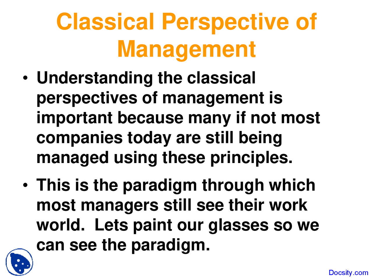 Classical Perspective Of Management Introductory Managment Lecture