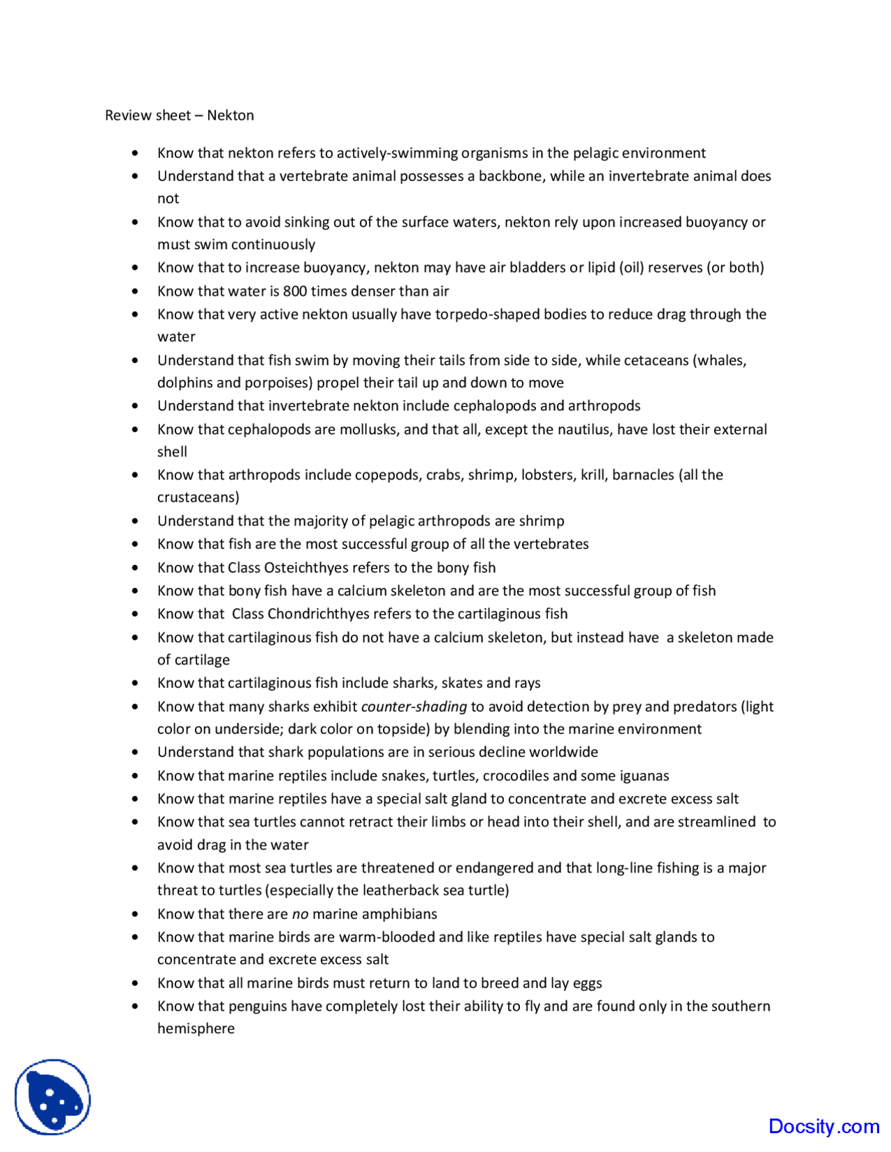 Nekton Introduction To Oceanography Review Sheet Docsity