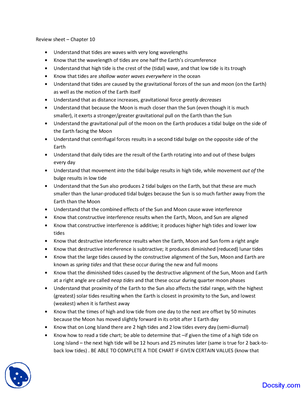 Long Wavelengths Introduction To Oceanography Review Sheet Docsity