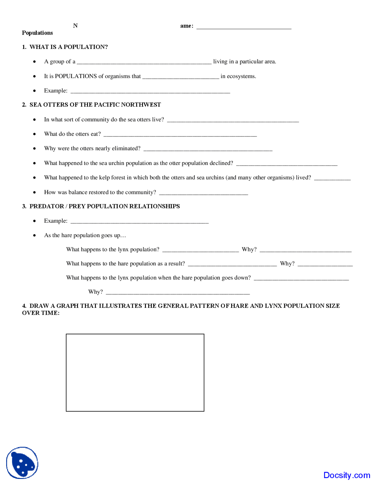 Populations - Introductory Biology - Quiz - Docsity