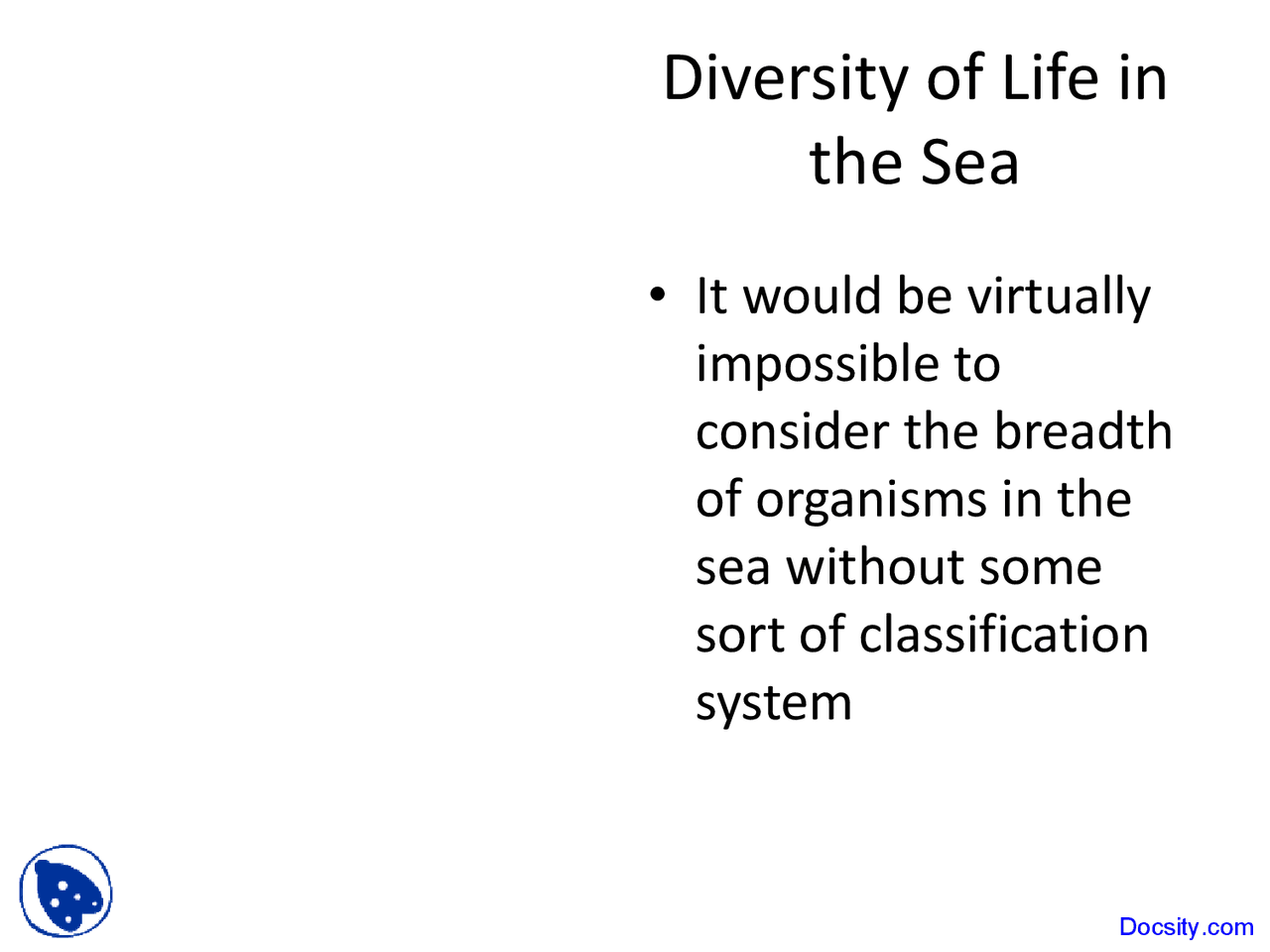 Diversity Of Life In Sea Marine Biology Lecture Slides Docsity