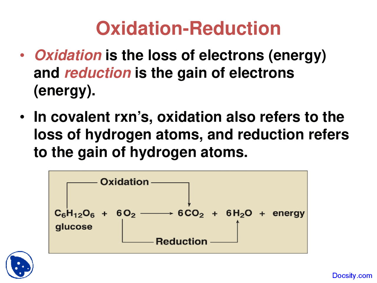 Oxidation Reduction Marine Biology Lecture Slides Docsity