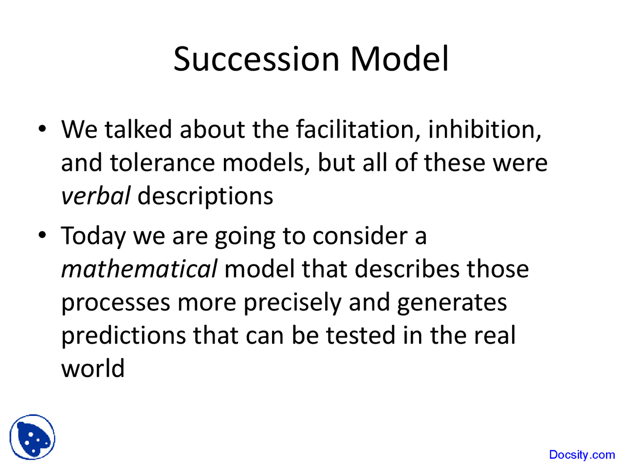 Succession Model Introduction To Community Ecology Lecture Slides