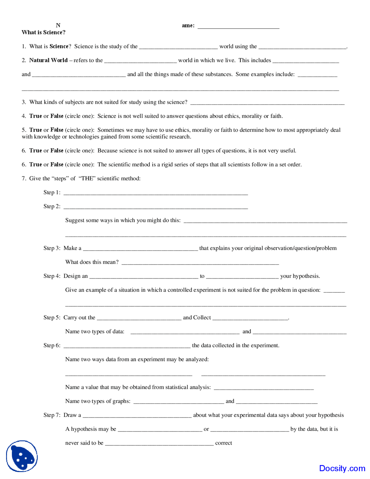 What is Science - Introductory Biology - Quiz - Docsity