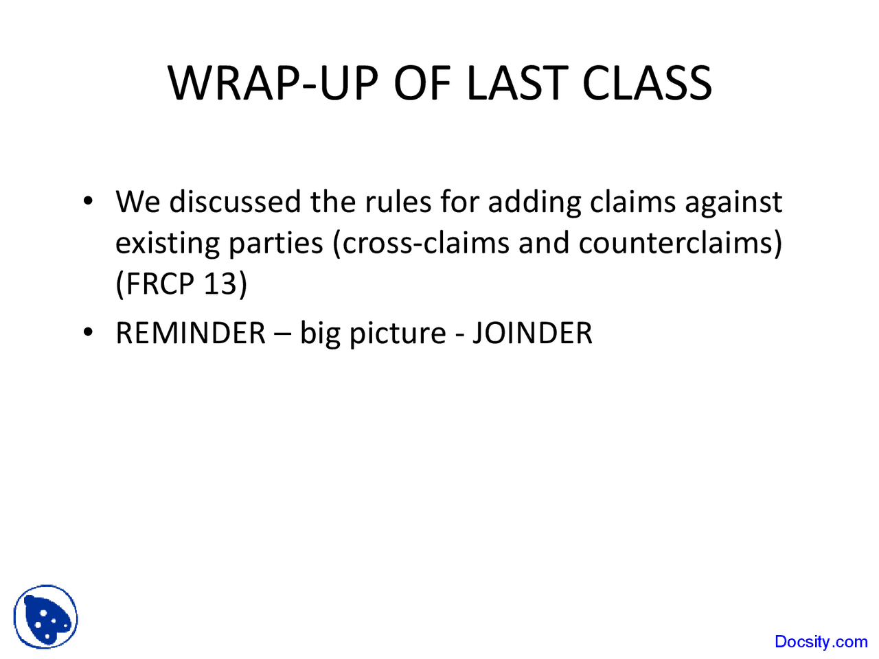Big Picture Civil Procedure Lecture Slides Docsity