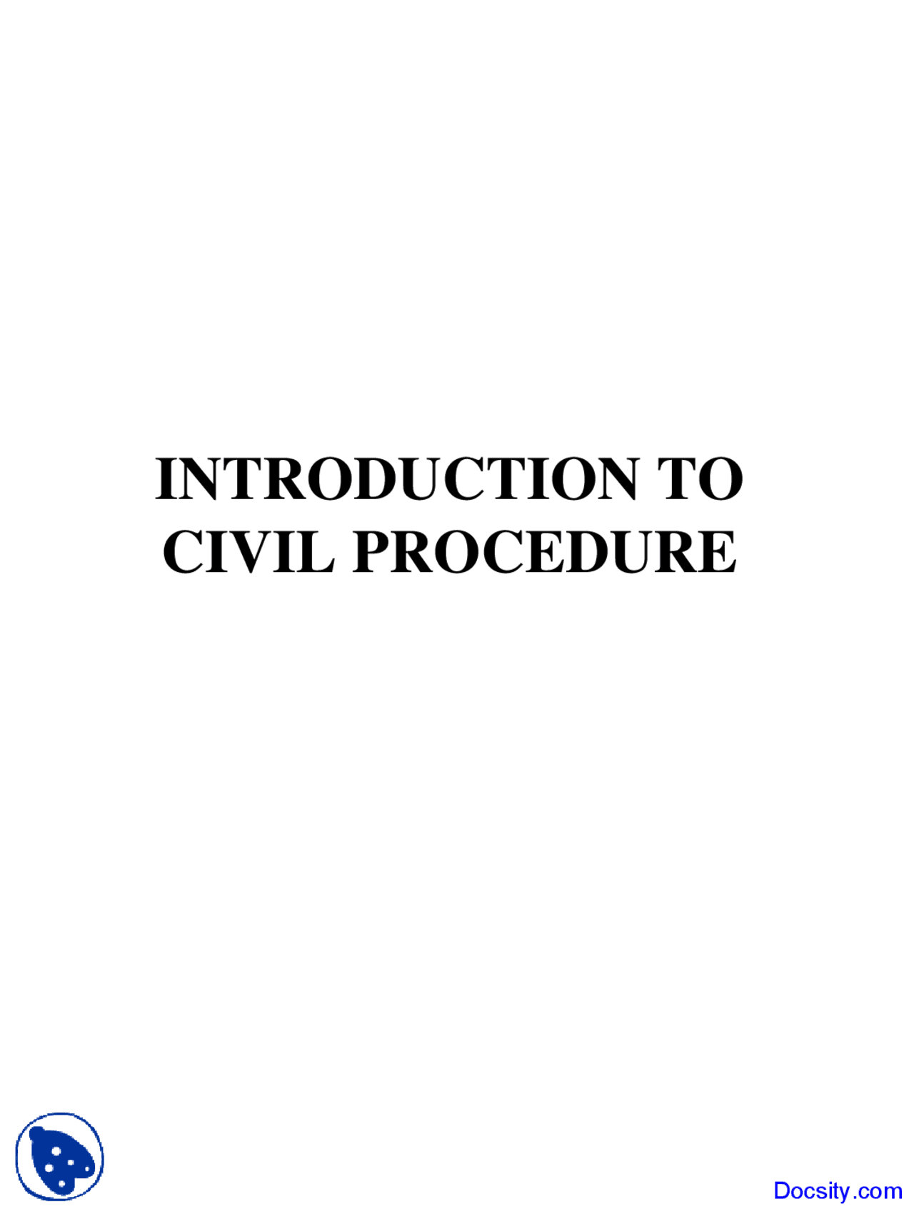 Introduction Civil Procedure Lecture Slides Slides Civil