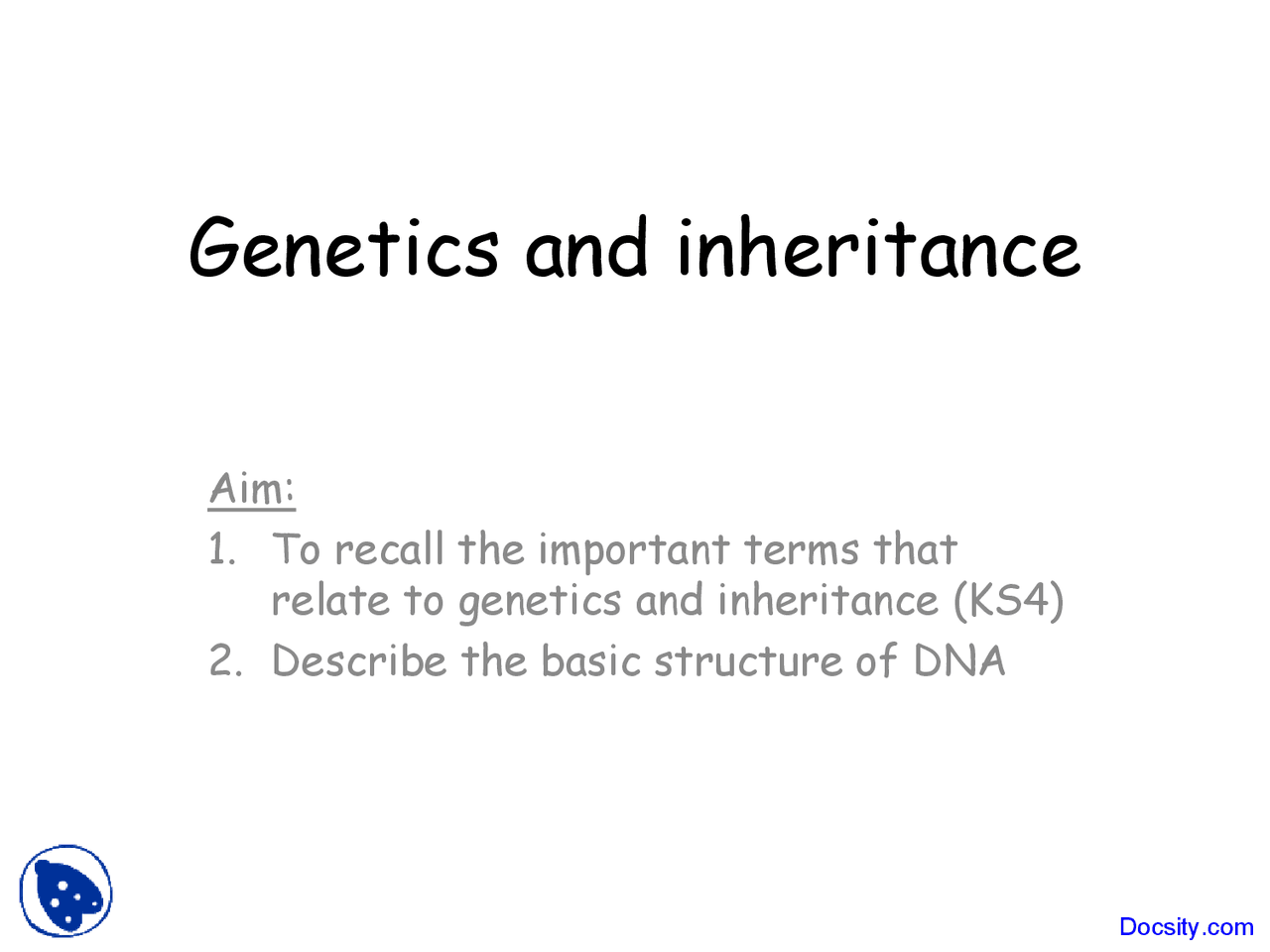 Genetics And Inheritance Genetics Biology Lecture Slides Docsity