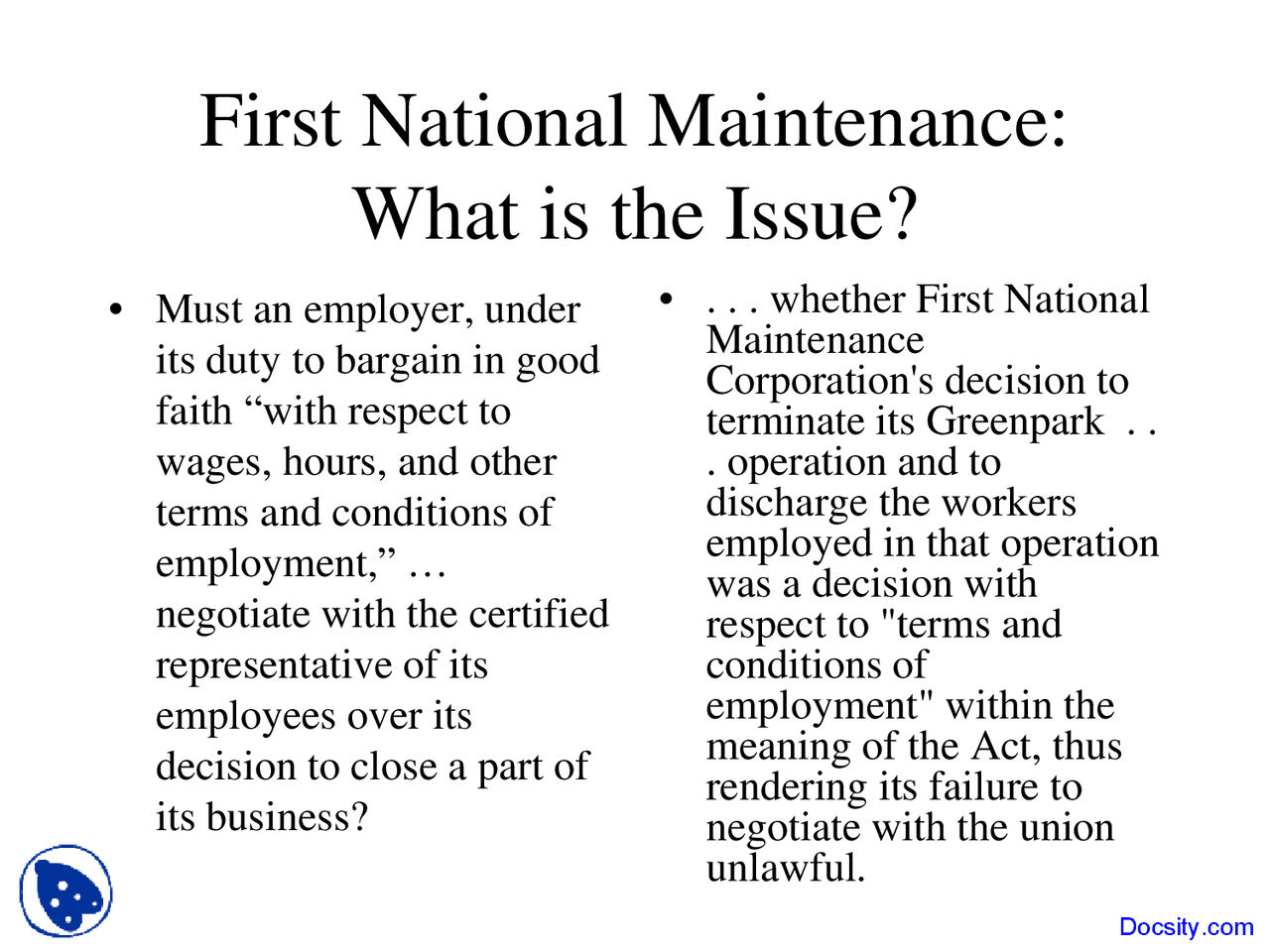 First National Maintenance Labor Law Lecture Slides Docsity