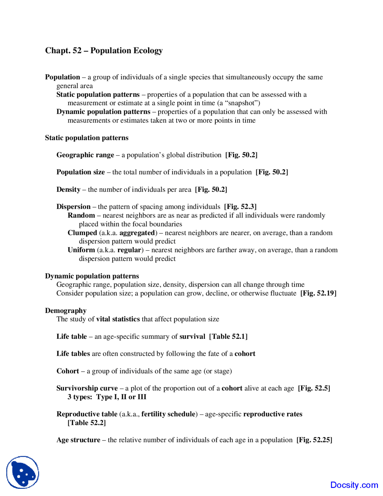 Population Ecology Biology For Science Lecture Notes Docsity