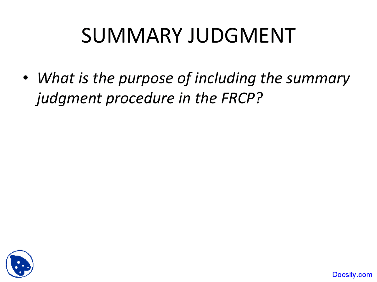 Including The Summary Civil Procedure Lecture Slides Docsity