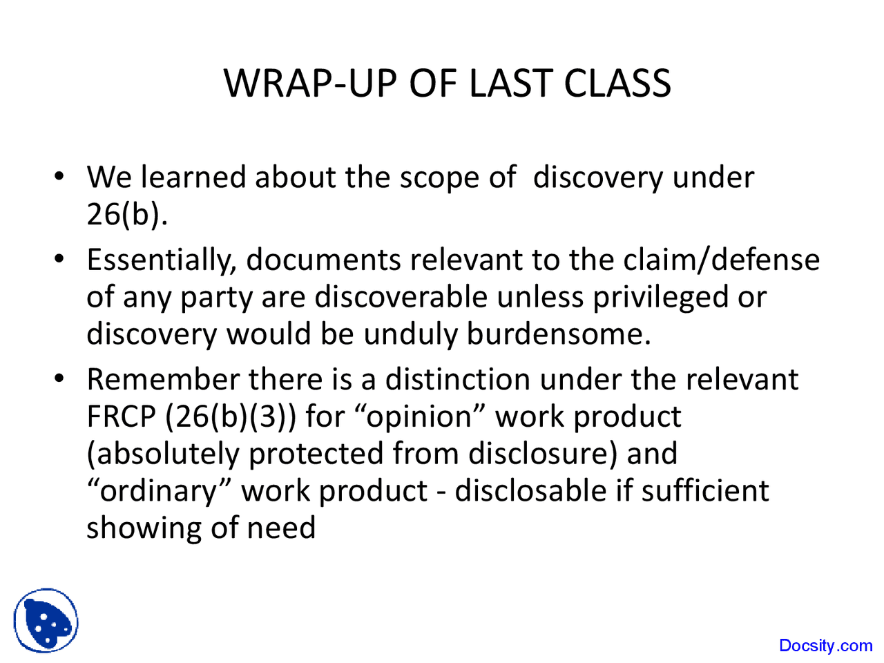 Scope Of Discovery Civil Procedure Lecture Slides Docsity